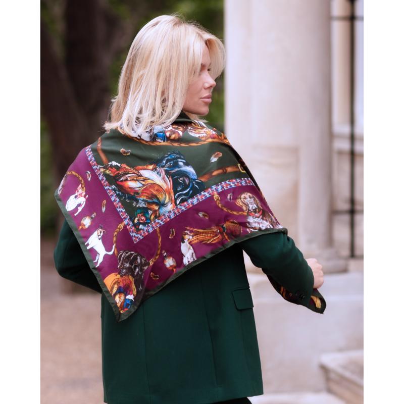 Clare Haggas It's A Dogs Life Large Square Silk Scarf - Hunter Green ...