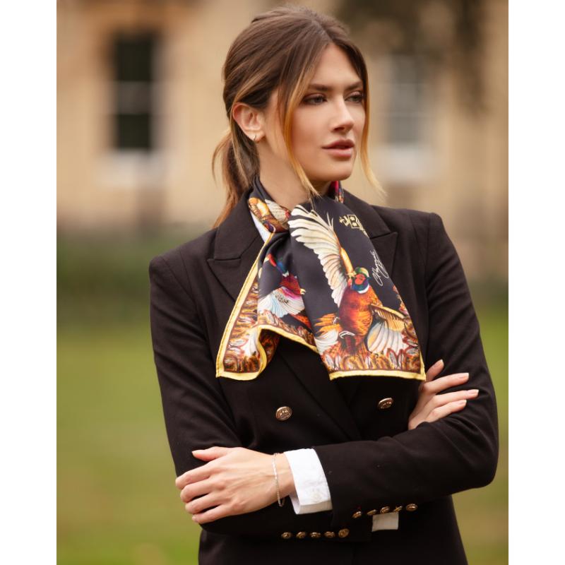 Clare Haggas Turf War Narrow Silk Scarf - Black & Gold – William Powell