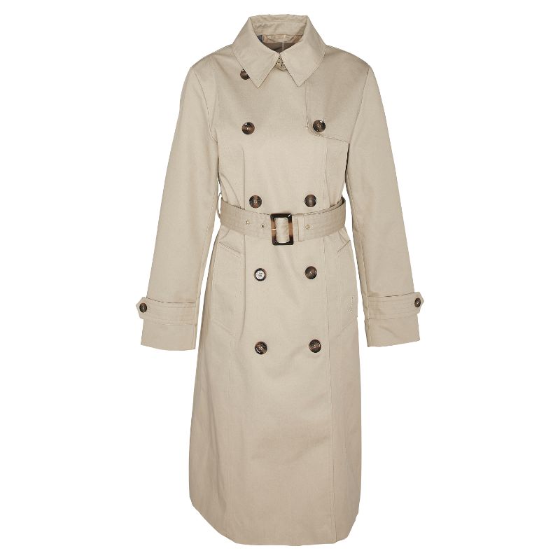 Barbour Greta Ladies Showerproof Trench - Light Fawn/Primrose Hessian ...