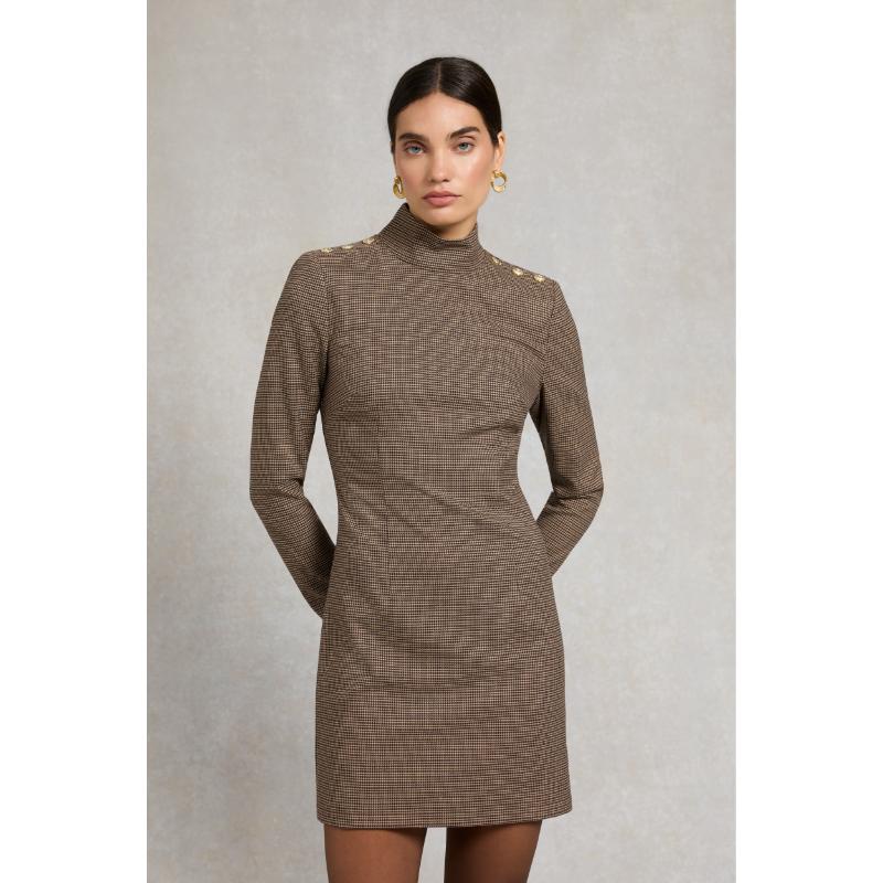Holland Cooper Cara Country Ladies Mini Dress - Mocha Houndstooth ...