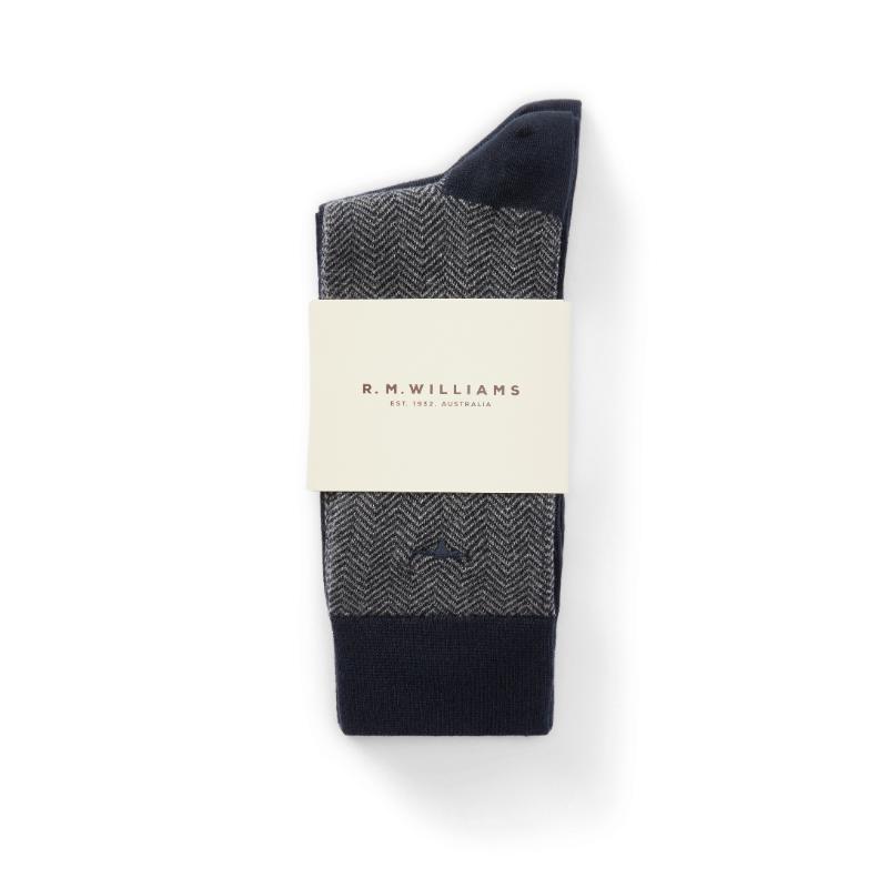 R.M.Williams Nelson Herringbone Sock 2 Pack - Navy Grey – William Powell
