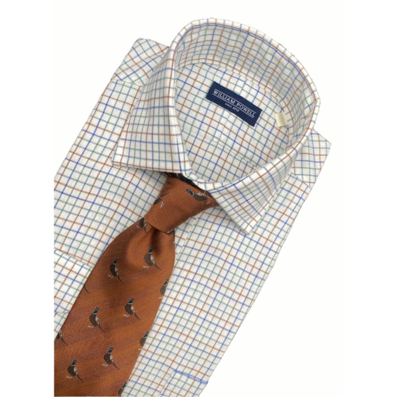 William Powell Cotton Tattersall Shooting Fit Shirt - Light Barley Che