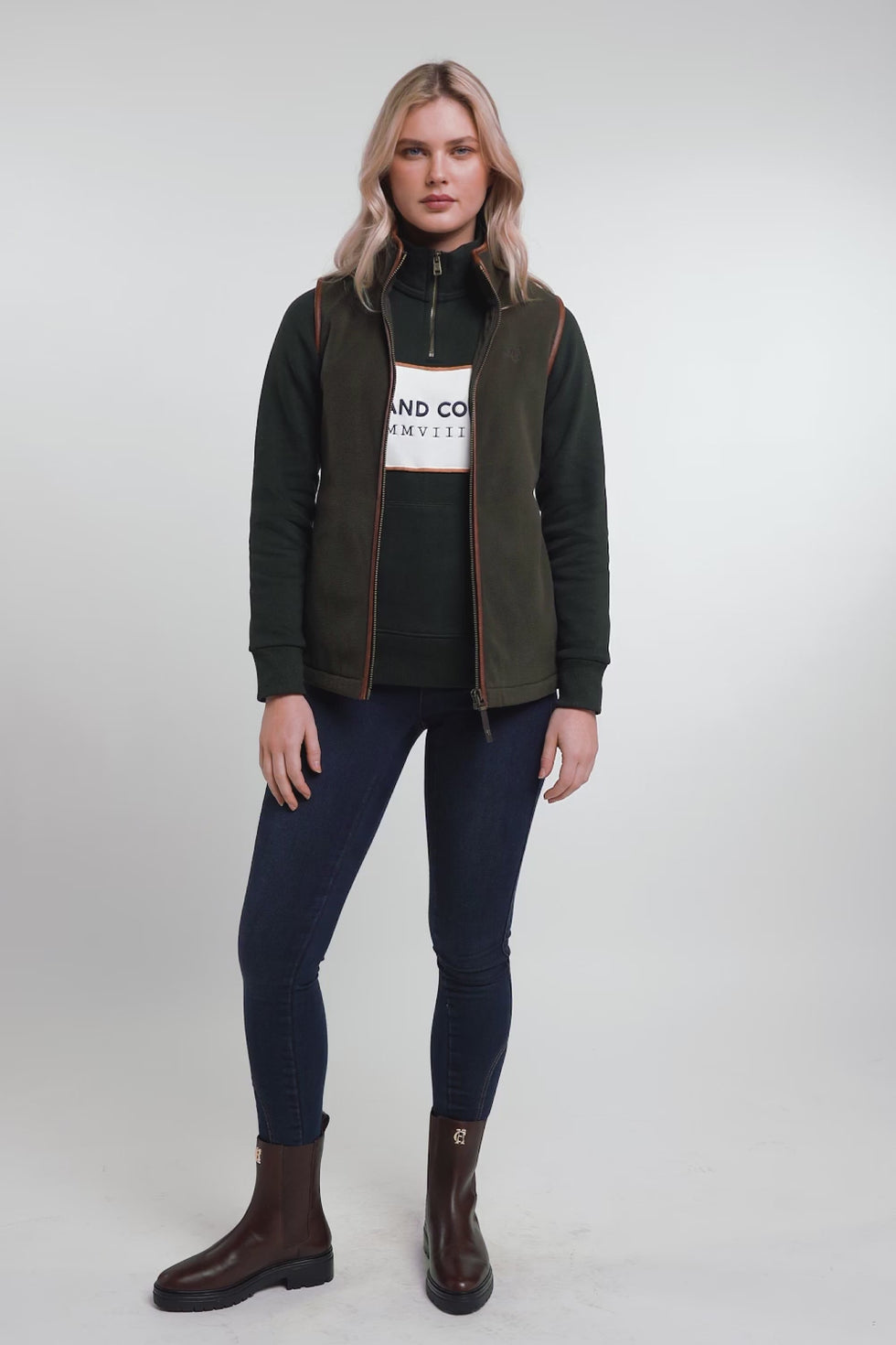 Holland Cooper Sporting Heritage Zip Henley Ladies Jumper - Racing Gre ...