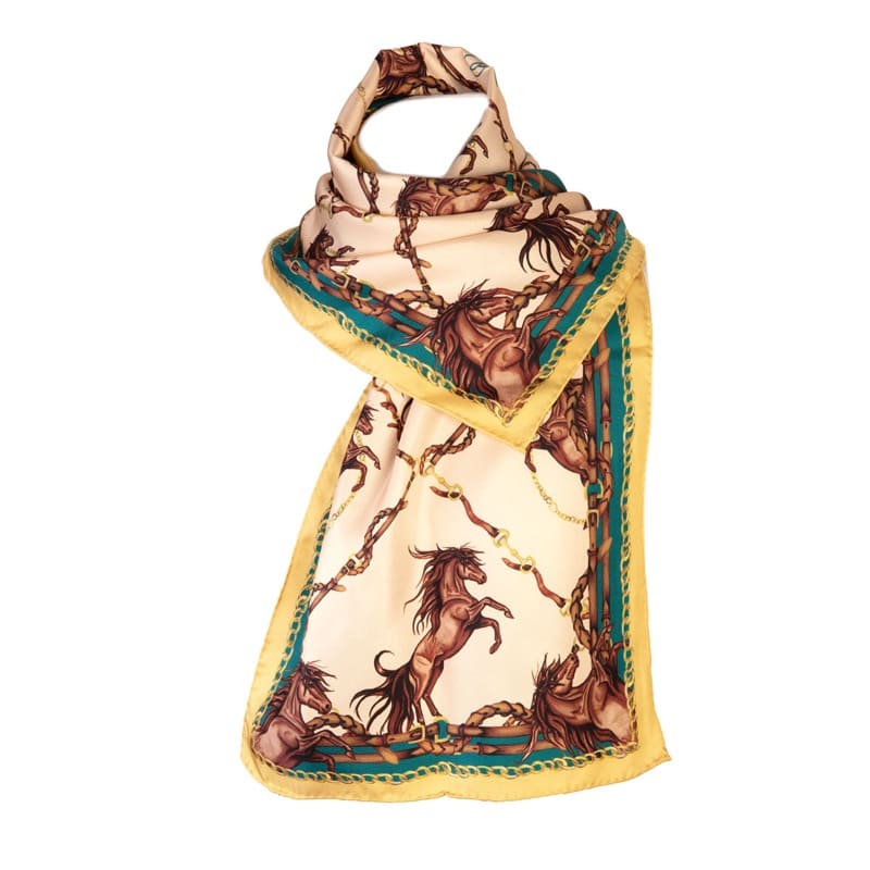 Clare Haggas Rearing To Go Narrow Silk Scarf - Oyster & Teal – William ...