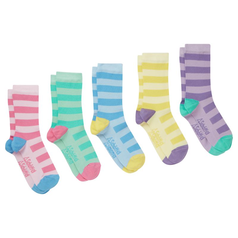 Schoffel Ladies Bamboo Socks (Box of 5) 4-7 UK - Pale Lemon Wide Strip ...