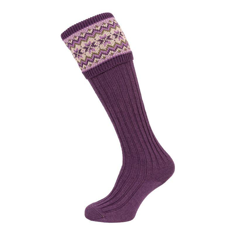 William Powell Fairisle Ladies Merino Shooting Socks - Thistle
